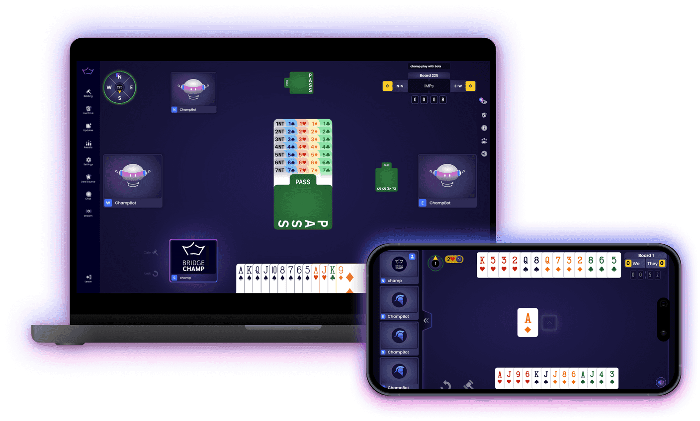 Spielen Sie Bridge online jederzeit und überall mit Bridge Champ!