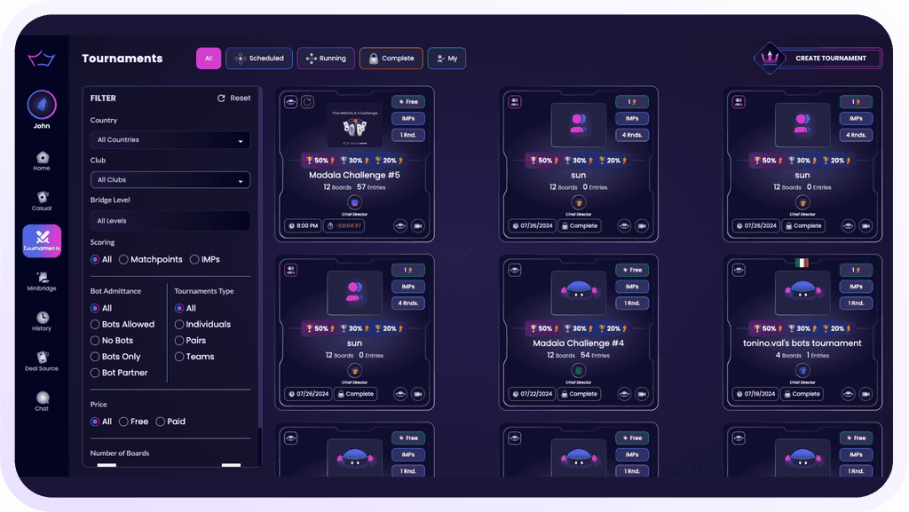 Online Bridge Tournaments Join Competitive Casual Games